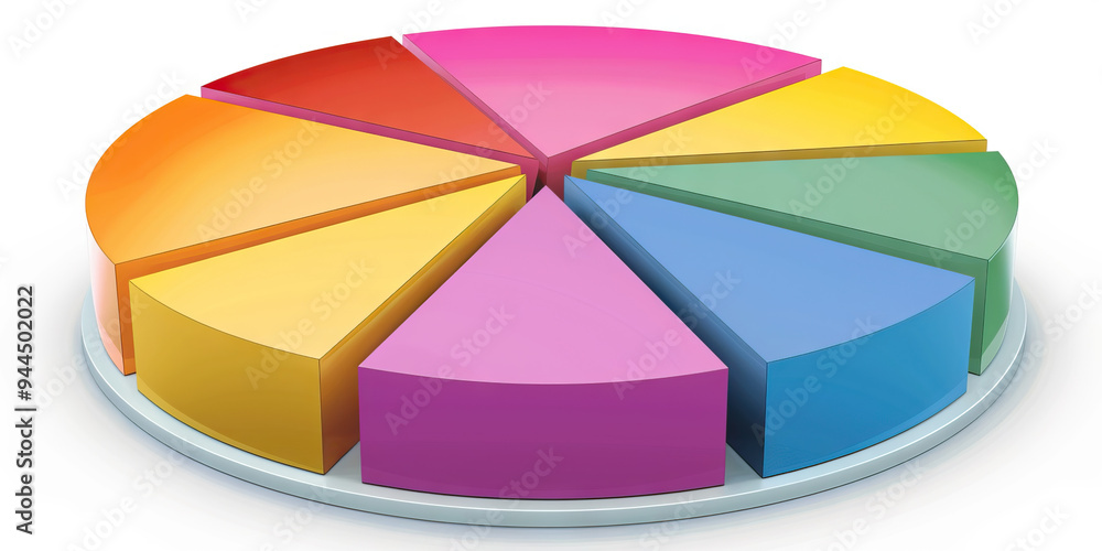 A pie chart divided into segments of varying colors, each representing ...