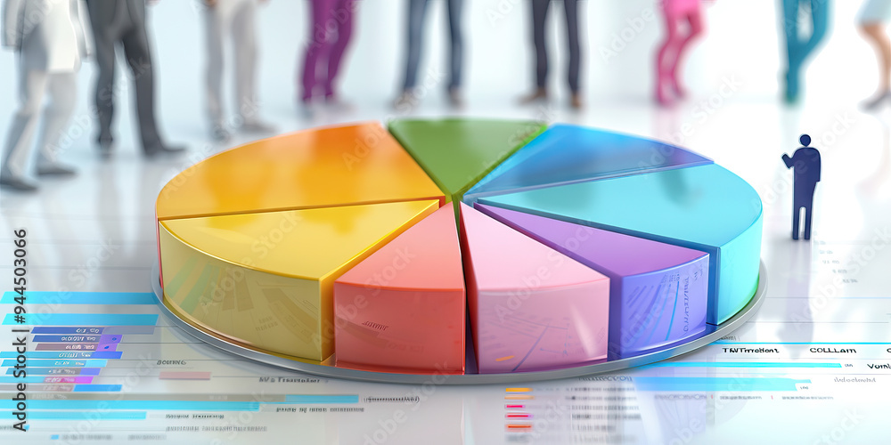 A pie chart divided into segments of varying colors, each representing ...