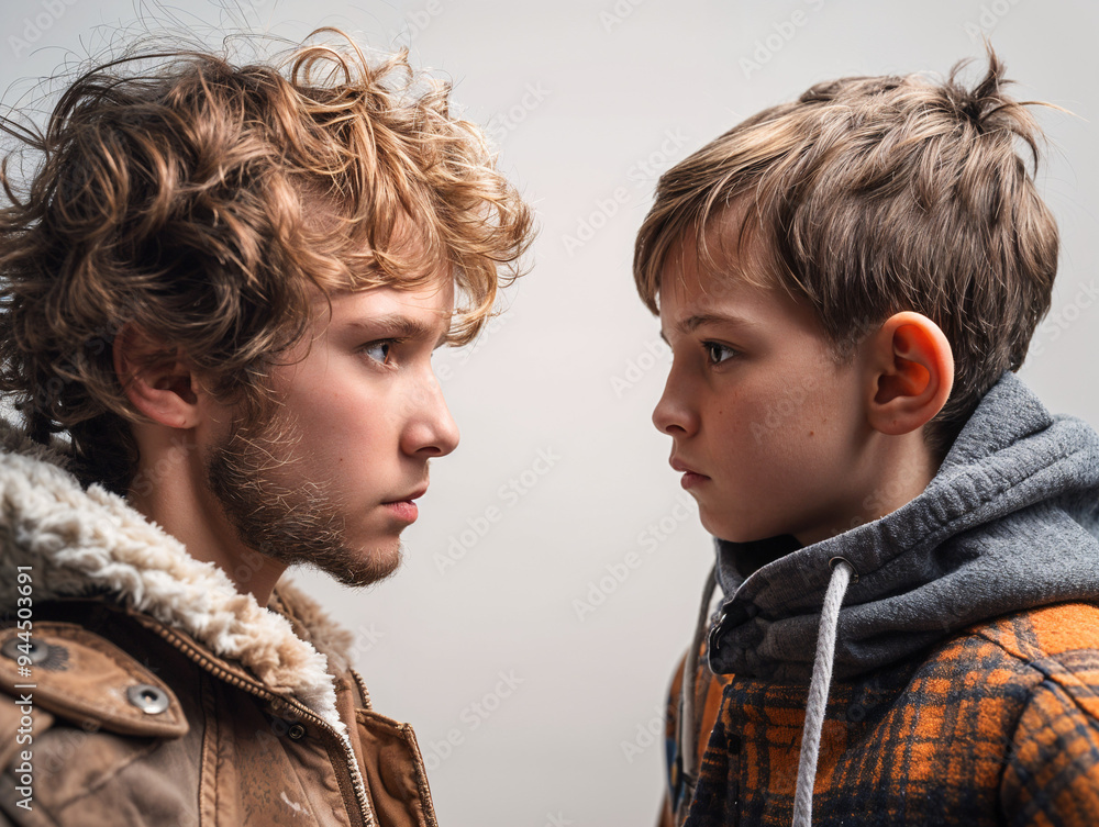 Older teenage brother is in an argument and bullying his younger ...