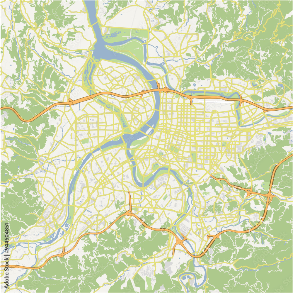 Road map of Taipei in Taiwan. Contains layered vector with roads water ...