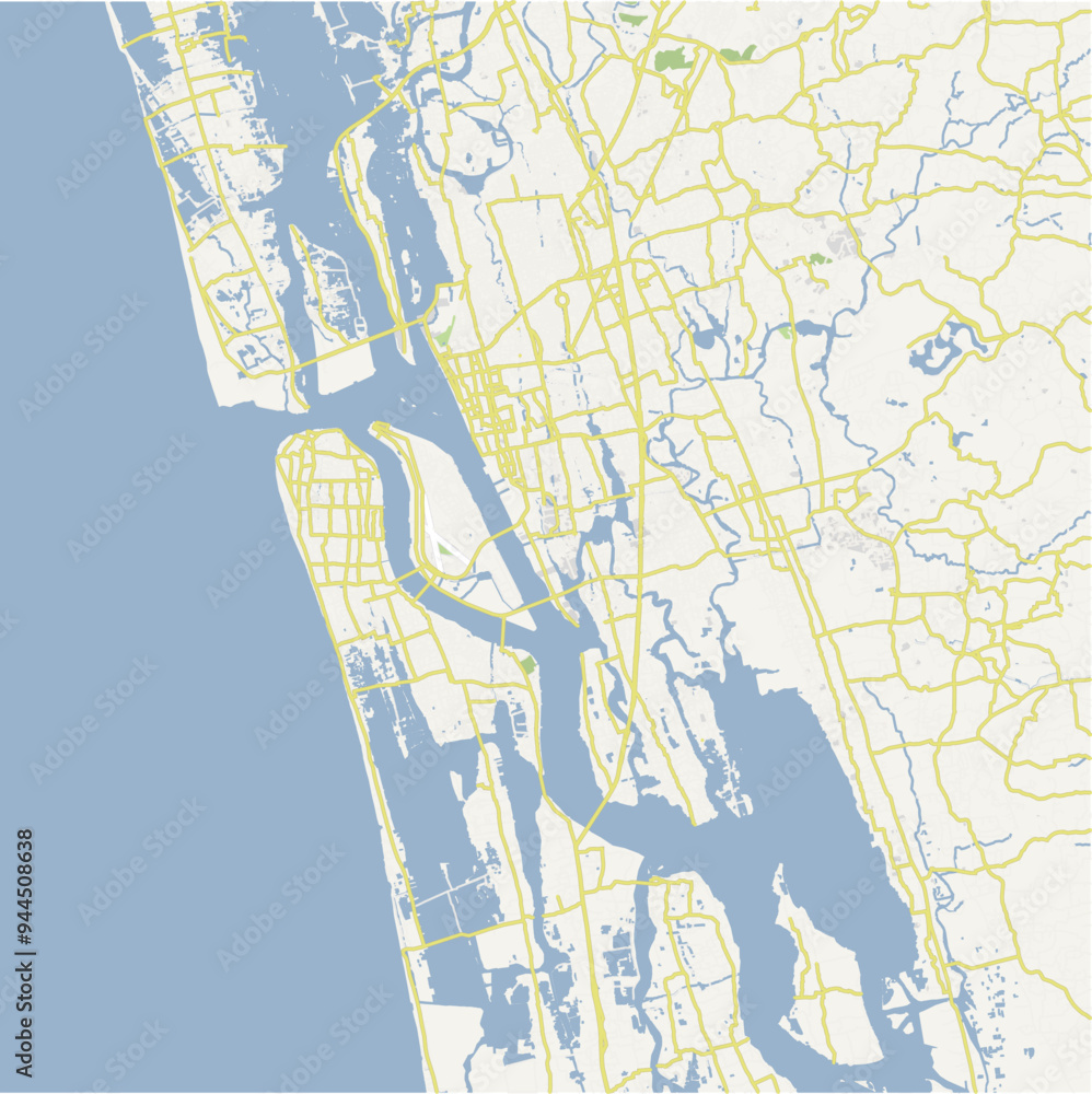Road map of Kochi (Cochin) in India. Contains layered vector with roads ...