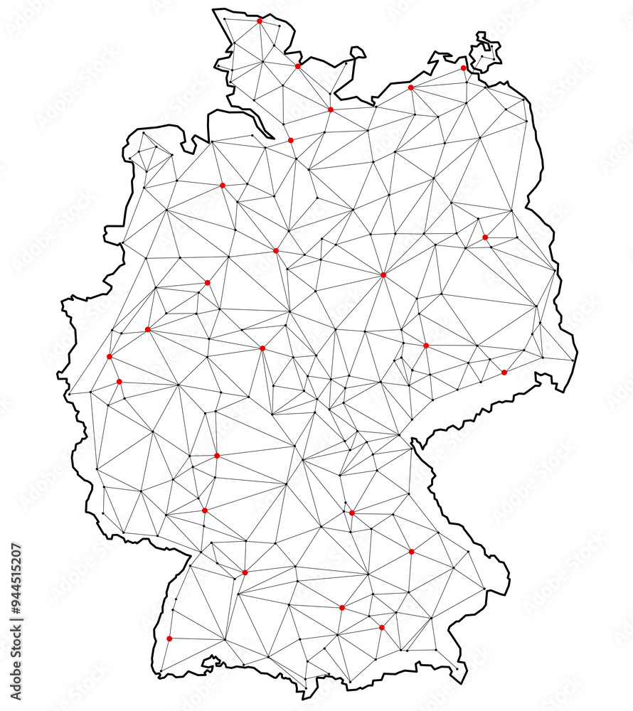 Illustrative map of Germany, telecommunications between cities ...