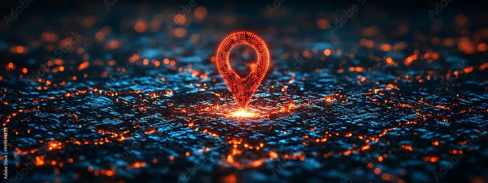 Digital location pin icon with binary code, artificial intelligence in ...