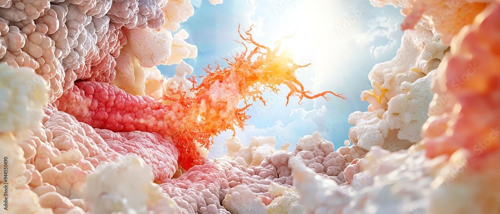 A crosssectional view of the intestines, showing the difference between ...