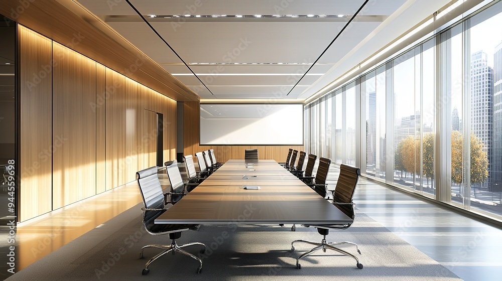 The sleek and modern design of an empty boardroom speaks to potential and decision-making Stock ...
