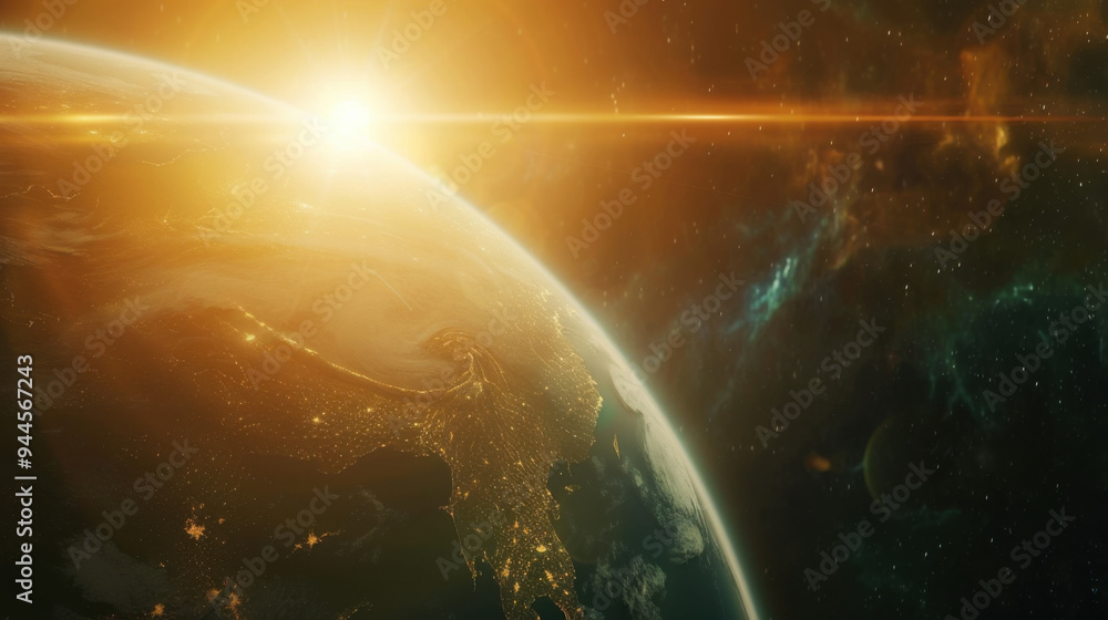 vibrant image of planets in outer space, closeup of one planet, highly ...