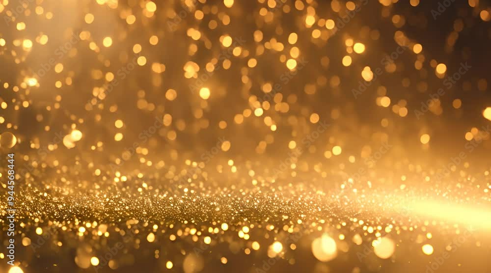 Gold glitter background with sparkle shine light confetti Abstract motion background shining ...