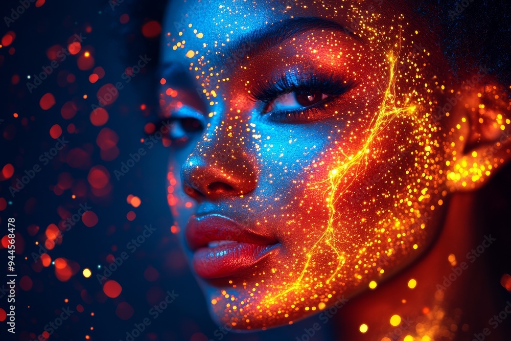 Vibrant Portrait of a Young Woman with a Fiery Glow Capturing the ...