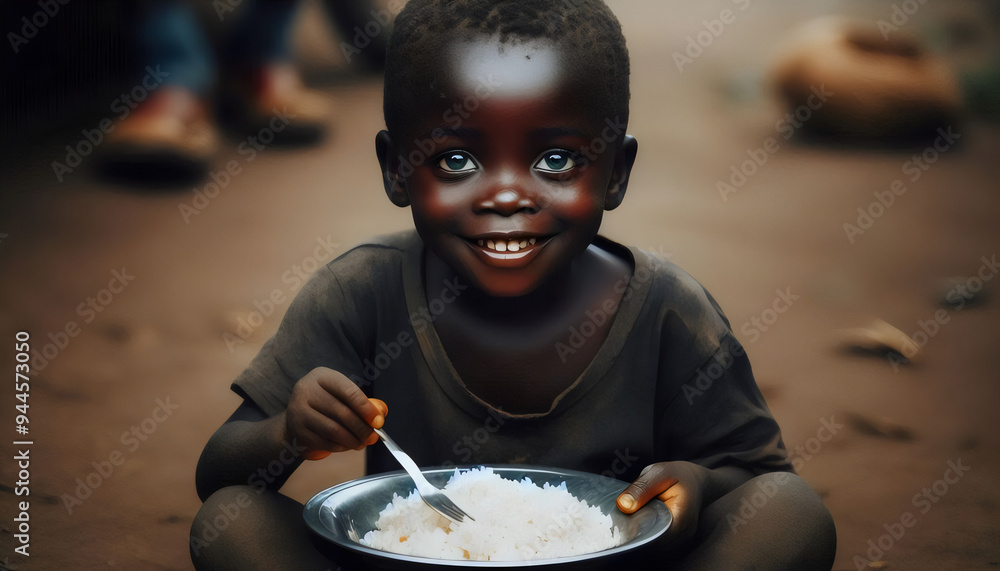 Niño Africano Comiendo Arroz Blanco: Un Momento de Sencillez y ...
