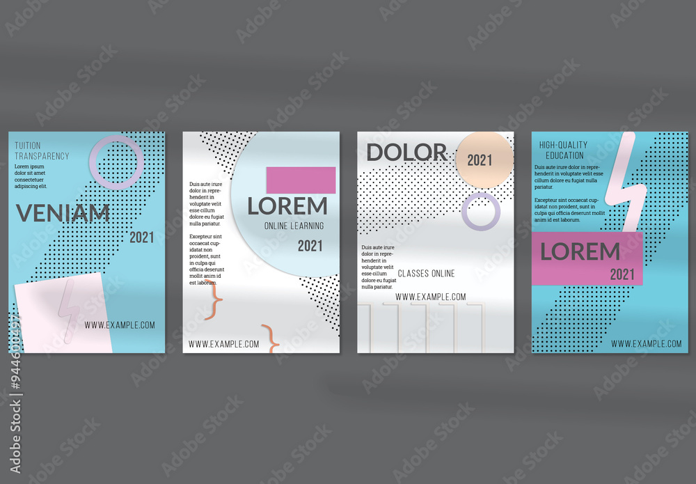 Flyer Layout with Paper Cut Layered Simple Geometric Shapes Stock ...