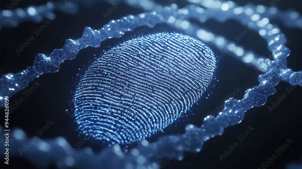 Identity, conceptual image. Finger print and DNA (deoxyribonucleic acid ...