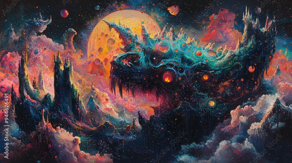 Whimsical, surreal, and dreamlike scenery, psychedelic colors, mind ...