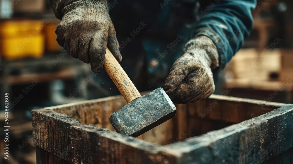 Crowbar prying open a crate, with a focus on strength and leverage ...