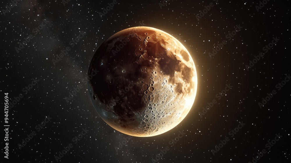 3D cartoon depiction of the full eclipse s final phase of a super blood ...