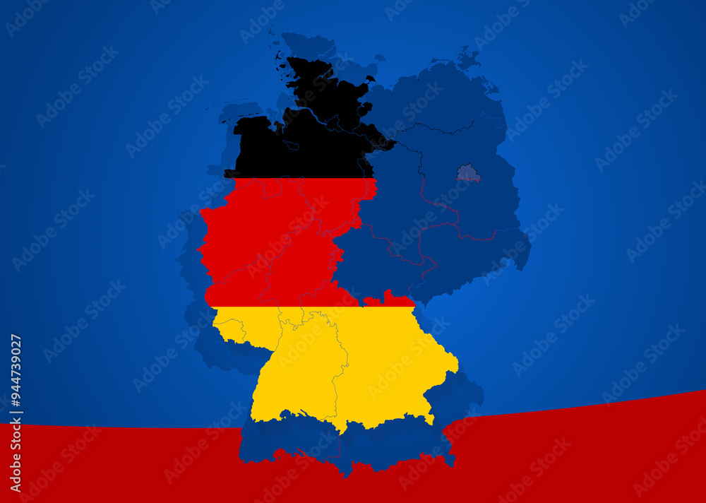 Blue and red background map of Germany with AFD party colors ...