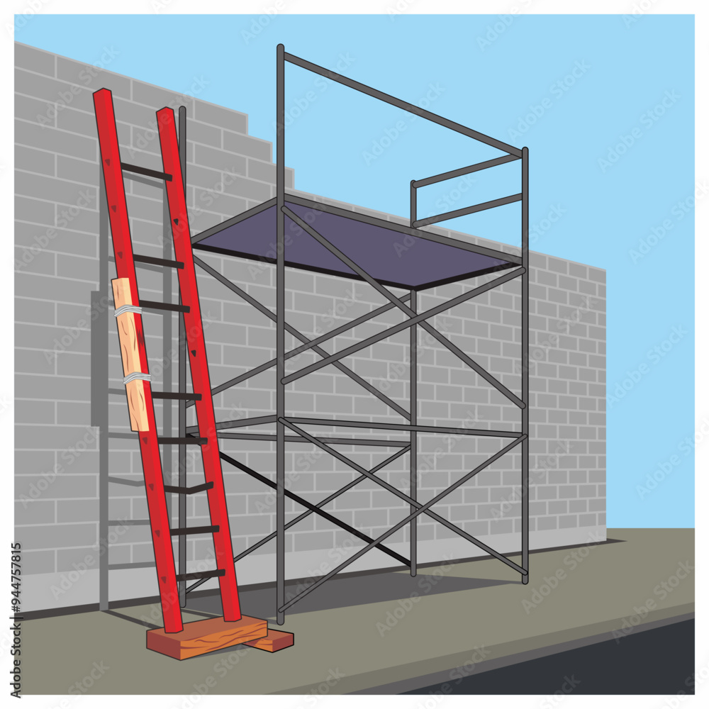 Vector illustration of improper scaffolding safety standard ...
