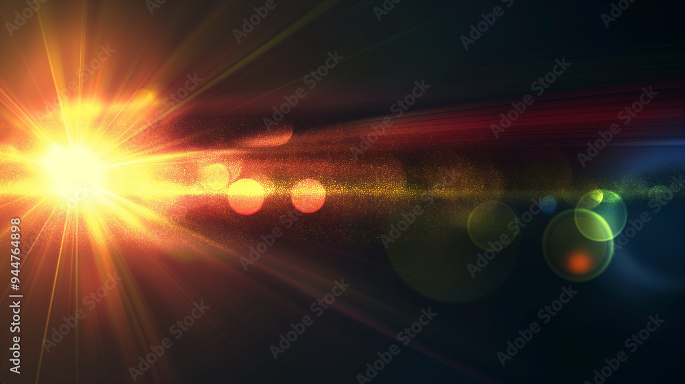 Dark background yellow light with rainbow lens flare Stock Illustration ...