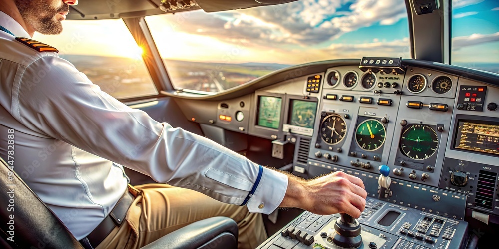 Pilot's arm in cockpit preparing for takeoff , aviation, pilot ...