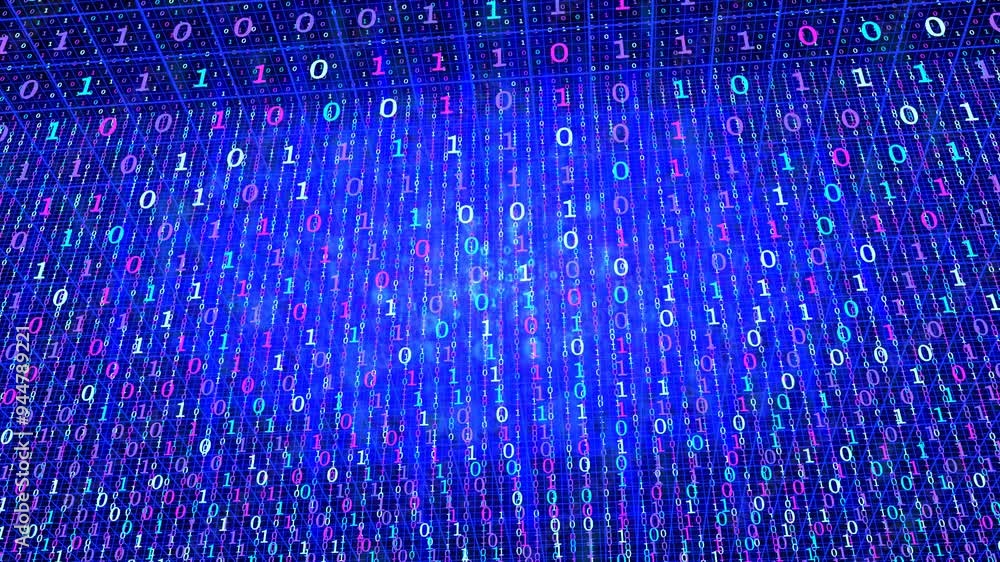 The binary code technical transforming and glowing background animation ...