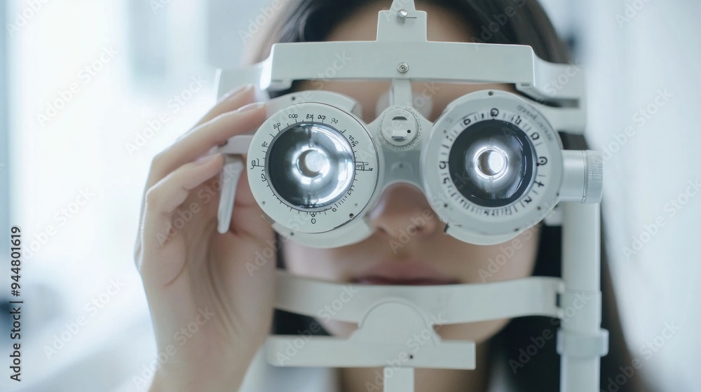 An eye doctor conducting a vision test using an eye chart in a bright ...