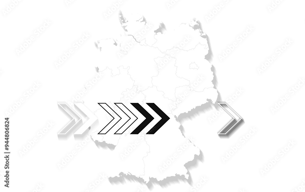 arrows from left to right and the outline map of Germany simplified ...