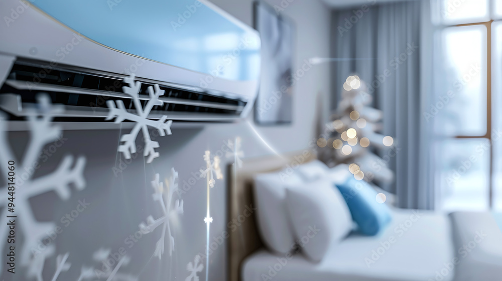 Modern Air Conditioning Unit Emitting Cool Air with Snowflake Symbols ...