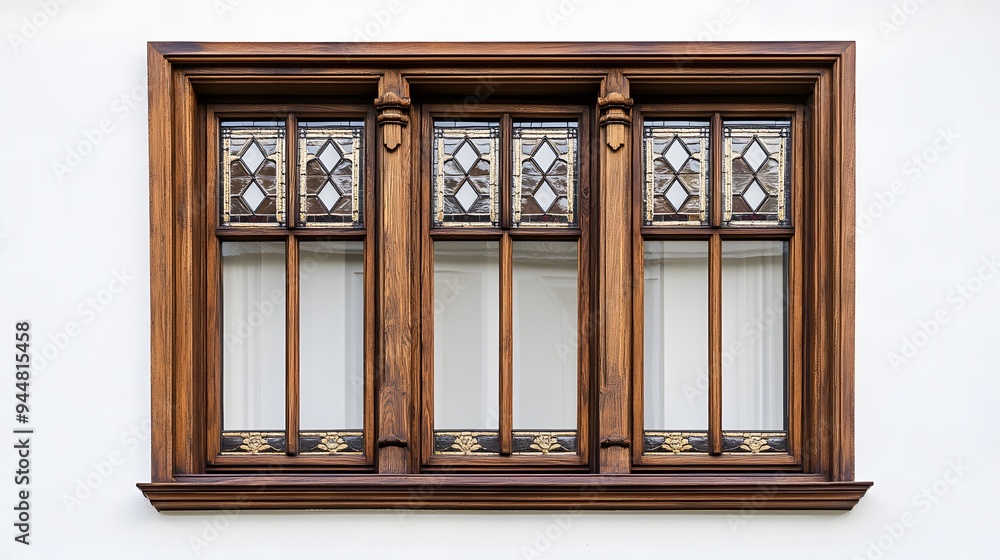 41. **A traditional wooden window with leaded glass panes, displayed on ...