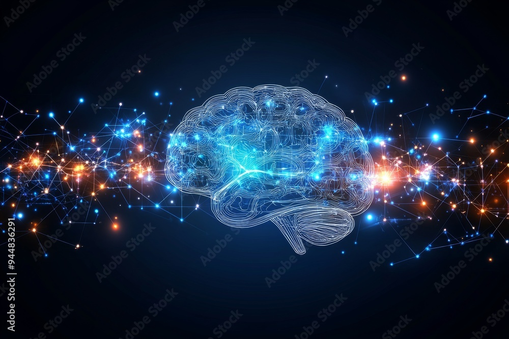 Cosmic digital illustration of a brain surrounded by galaxies and stars ...