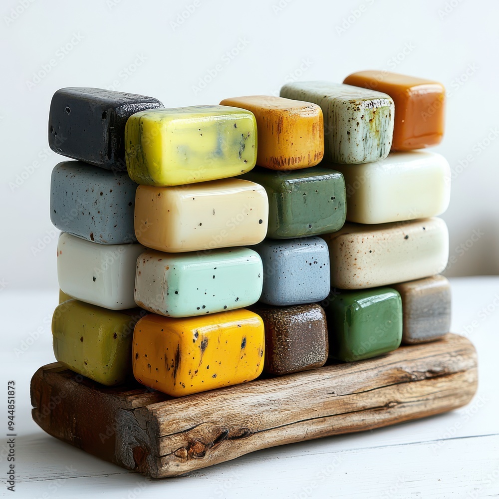 Beautifully Crafted Handmade Artisan Soaps Neatly Stacked on Wooden ...