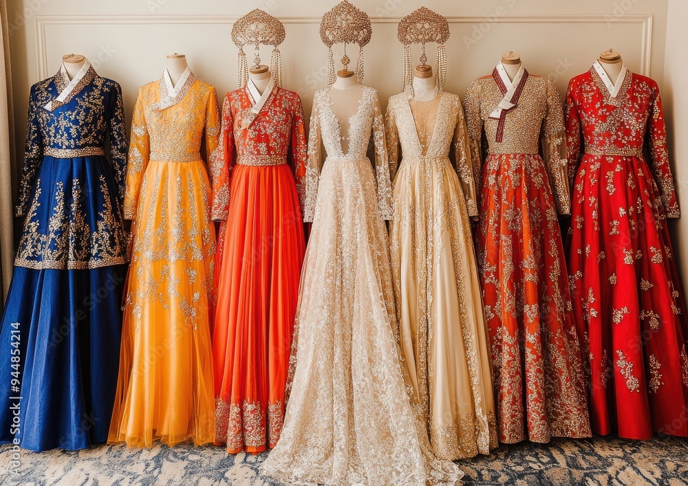 Stunning display of traditional Indian bridal lehengas with intricate ...