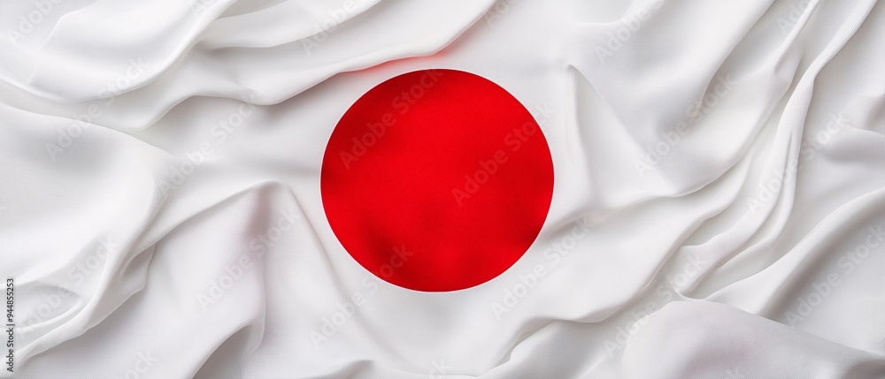 High-contrast photography, waving Japanese flag, minimalist red circle ...