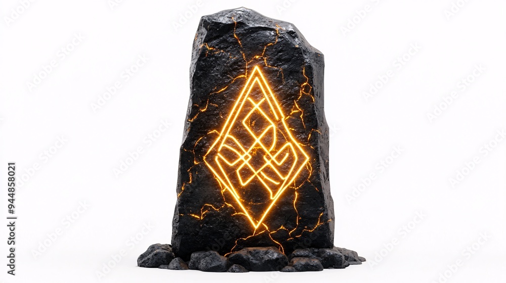 game design, ancient rune stone with glowing symbols, weathered texture ...