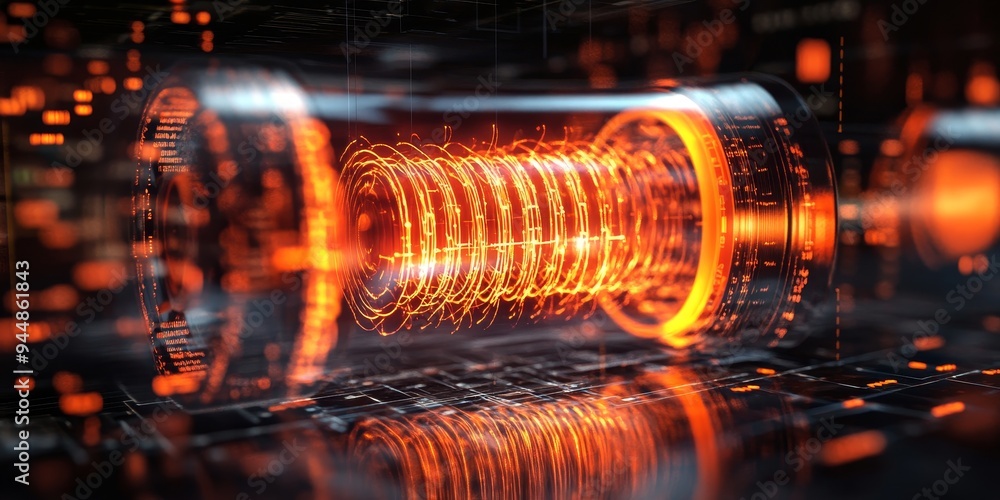 an induction coil generating current, with changing magnetic flux and ...