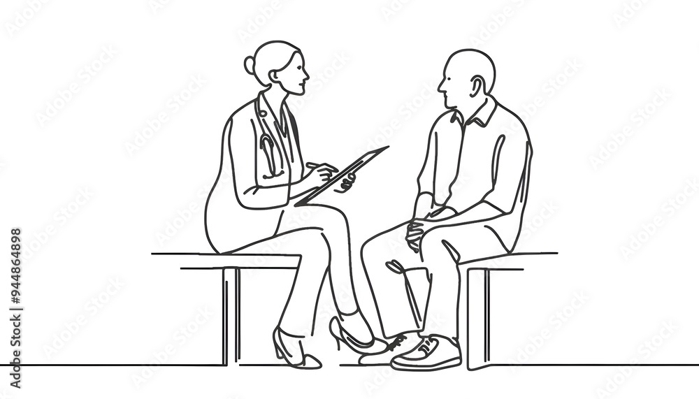 Continuous Line Drawing of Female Doctor Consulting an Old Senior ...