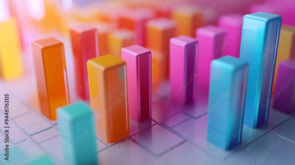 A close-up of a 3D bar graph with animated effects, showing increasing ...