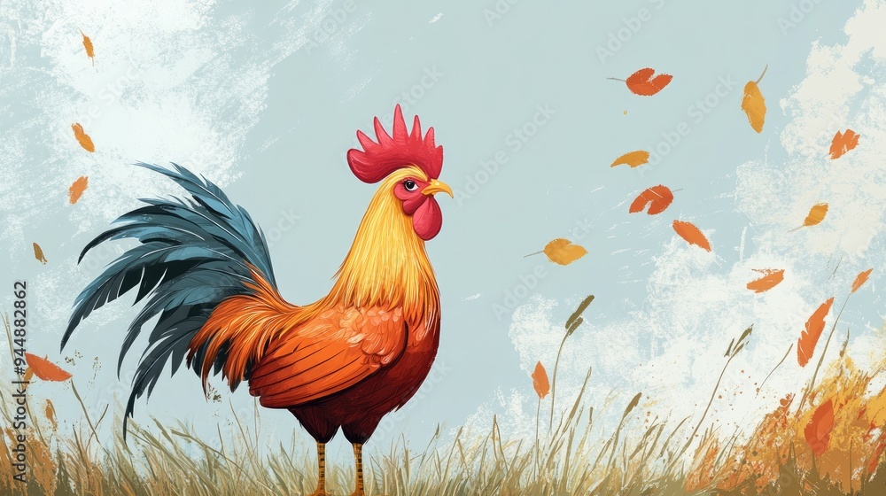 2D cartoon style decorative wind turbine with rooster design Stock ...