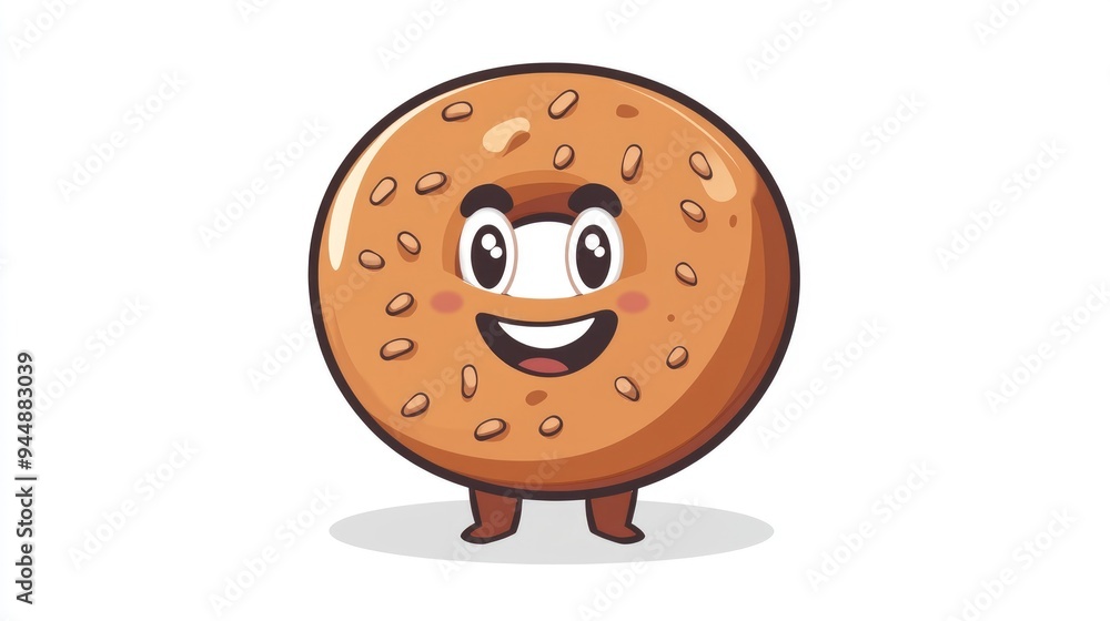 2D cartoon style bagel bread character featuring a retro mascot design ...