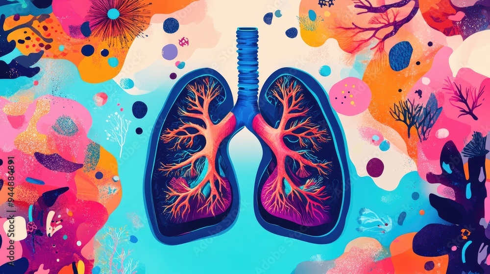 2D cartoon style schematic representation of human lungs featuring ...