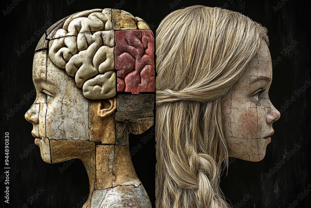 Half Stone Half Human Head Sculpture with Brain Depicting the Duality ...