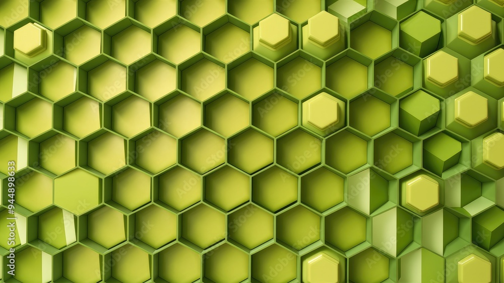 Matte green hexagon honeycomb patterns on a white backdrop. Vibrant 3D ...