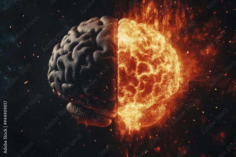 Abstract Split Brain Illustration with Fiery and Cool Colors ...