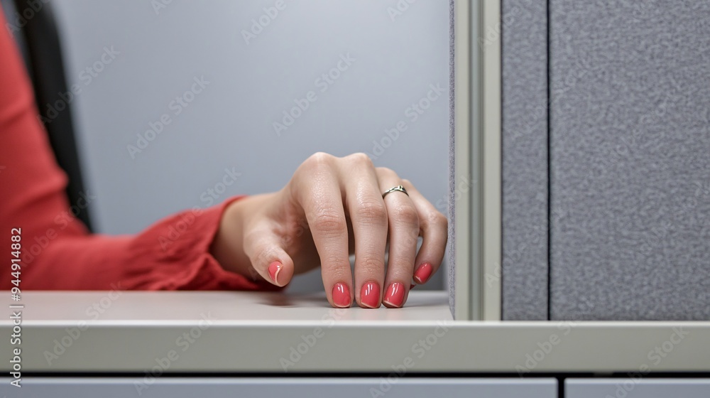 240805 223. A woman with discolored fingernail in office cubicle. Nail ...