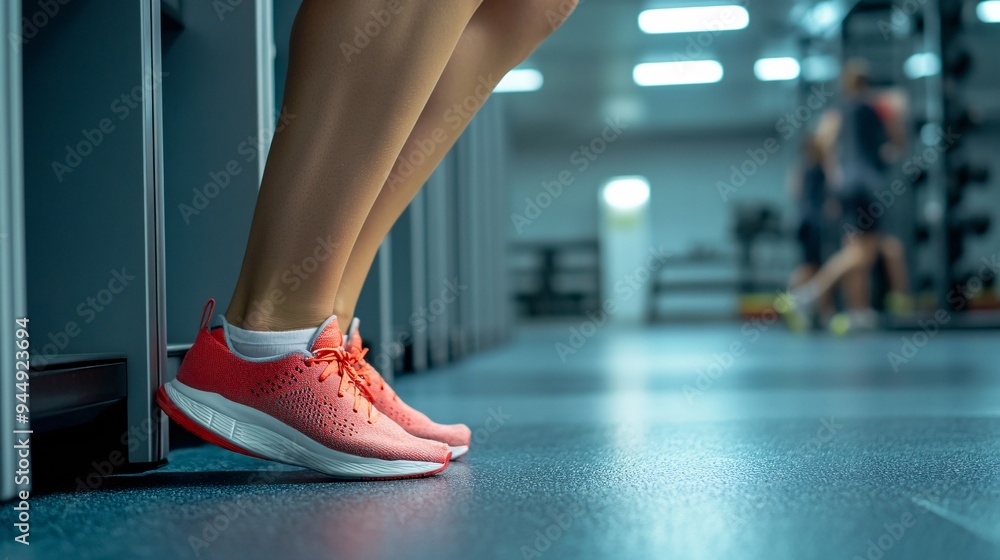 240805 233. A woman with swollen heel in gym locker room. Calcaneus ...