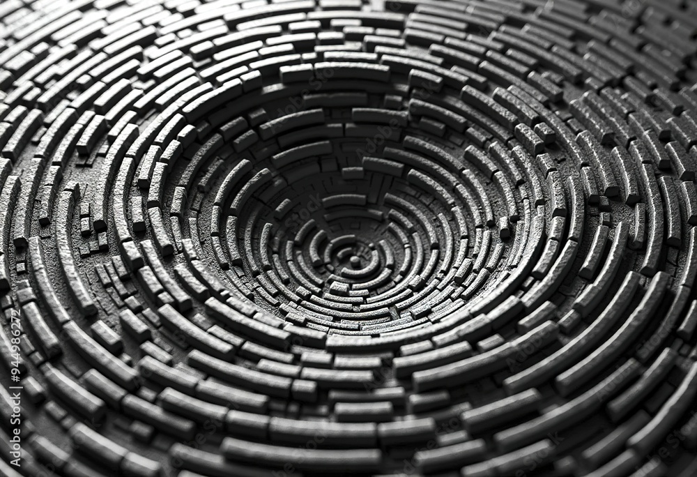 A complex circular maze pattern with concentric rings and intersecting ...