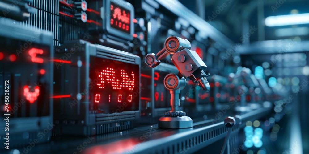 Error concept image with a machine showing a bright red error message ...