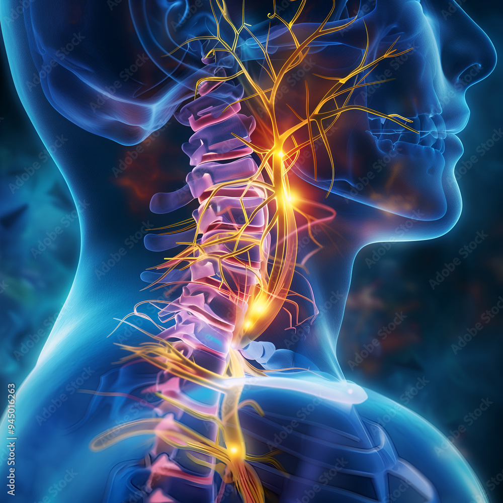Pinched nerve in the cervical spine. pain radiating. Nerve pathway ...
