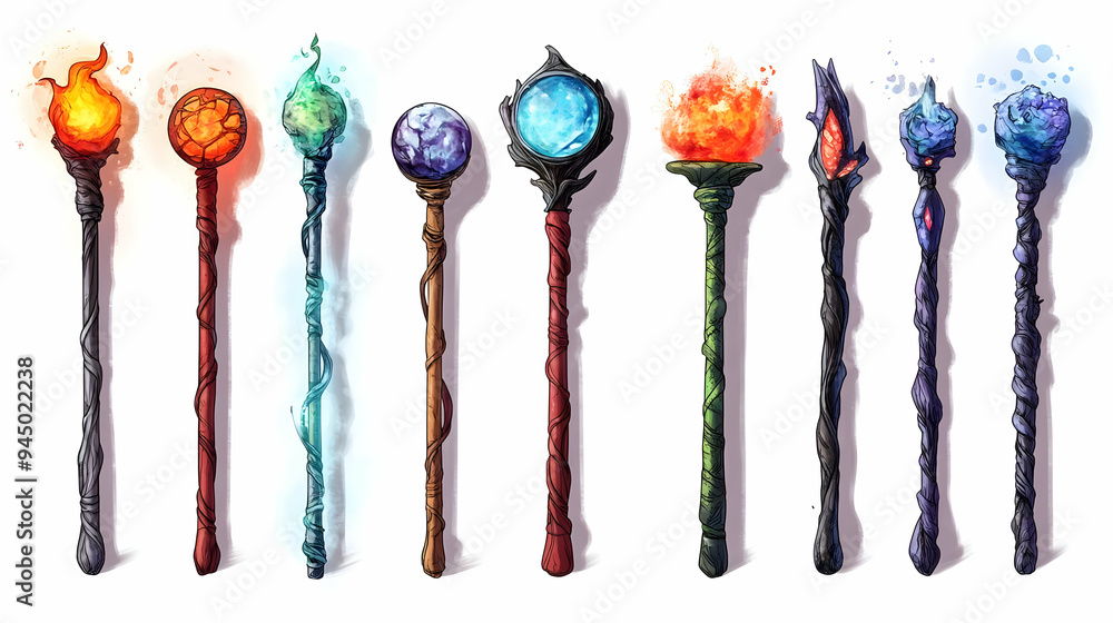 Fantasy Staffs Magic Wand Set Enchanted Weapon Collection Magical ...