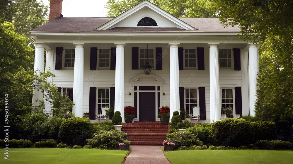 Beautifully preserved colonial style house featuring classic white ...