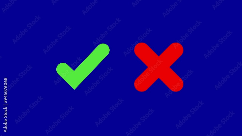 Animated Tick and cross signs. False and true, right and wrong. Correct and incorrect, accept ...