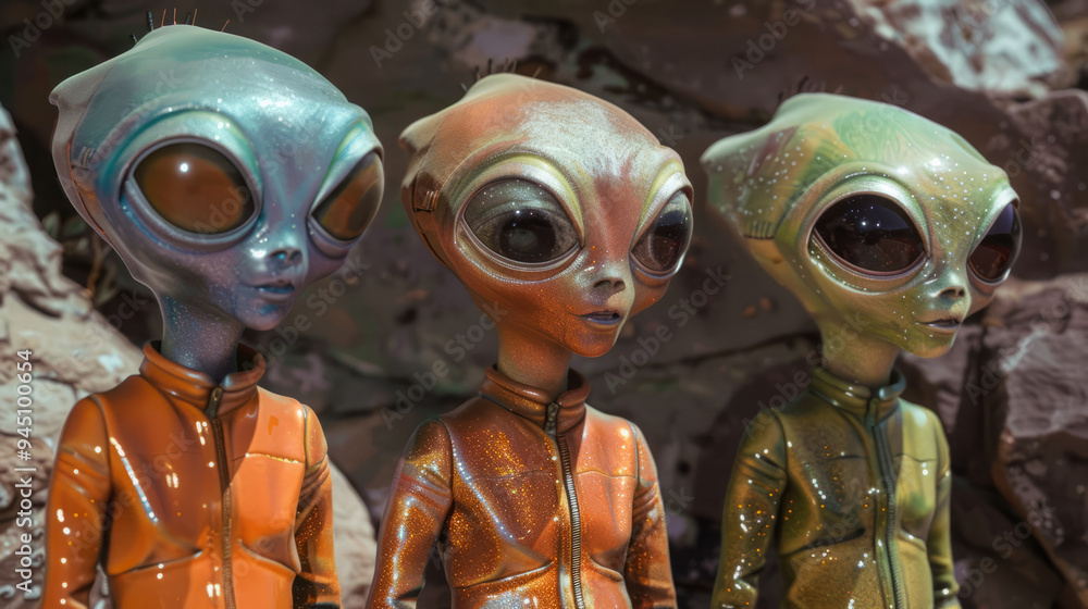 Retro 1960s 1950s style vintage b-movie three reptilian space aliens in ...